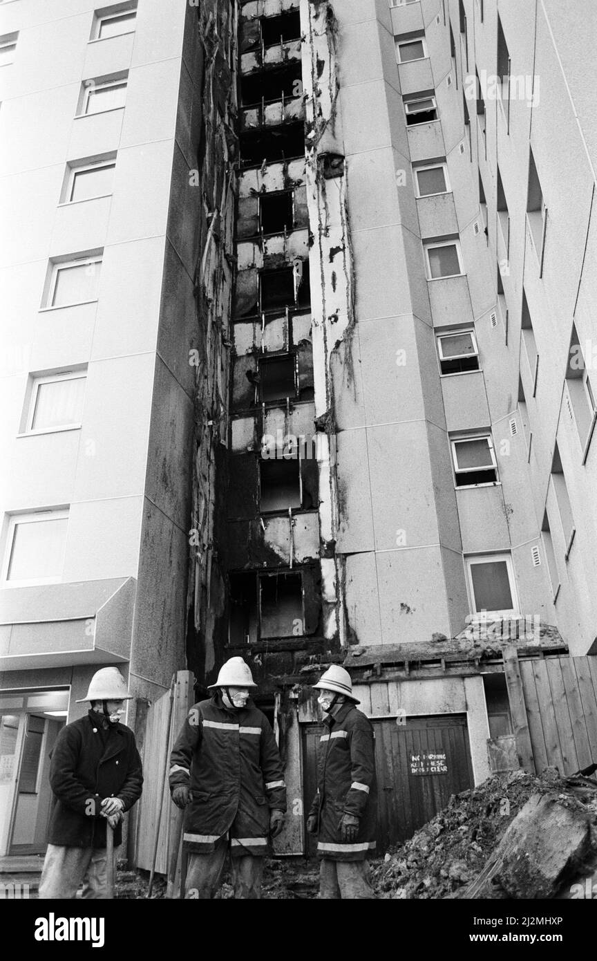Aftermath of a fire at Knowsley Heights, Huyton, Liverpool. 5th April ...
