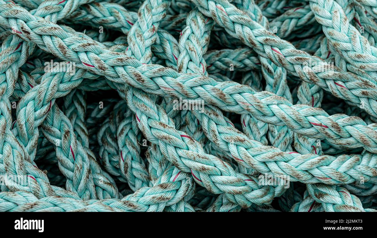 Rope macro photography, textured green rope, marine background Stock ...