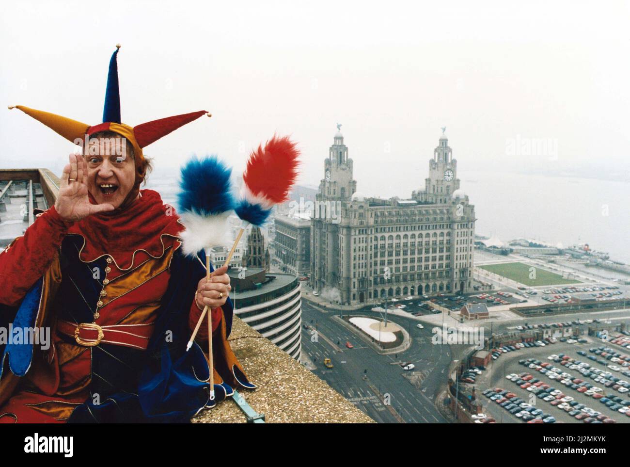 Kenn Dodd, dressed as a Jester, in Liverpool. Circa 1990s Stock Photo ...