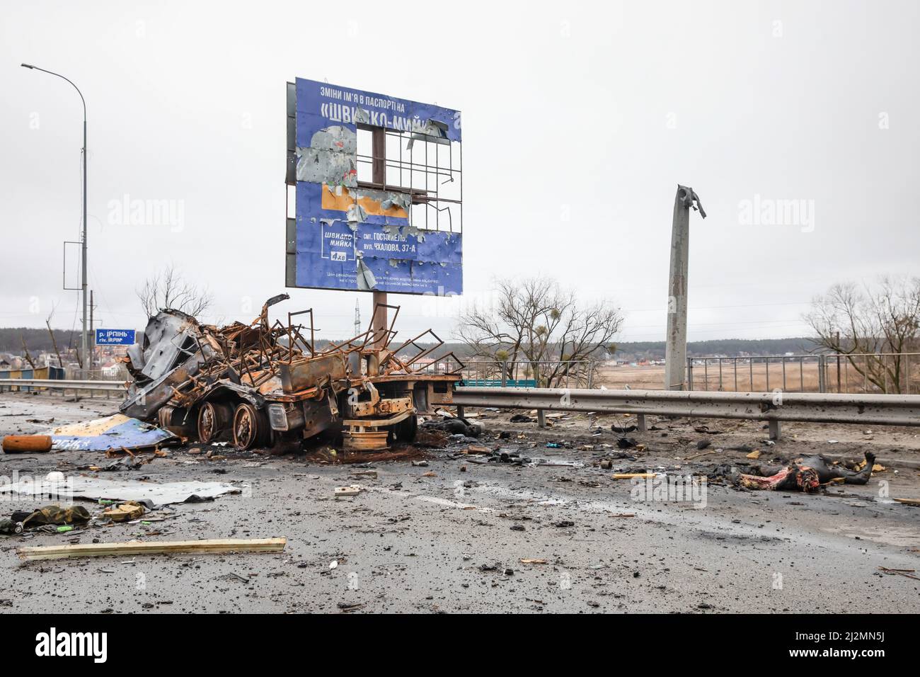 Bucha, Ukraine. 02nd Apr, 2022. Dead civilians and destroyed cars seen ...