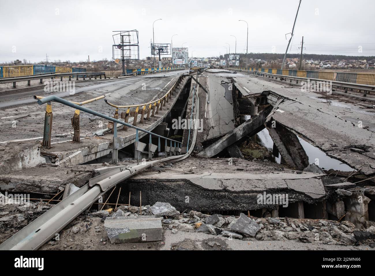 Bucha, Ukraine. 02nd Apr, 2022. The bridge destroyed as a result of the ...