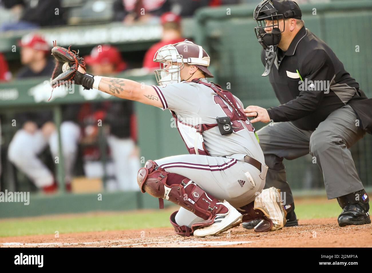 April 2, 2022: Logan Tanner #19 Mississippi State catcher receives a ...