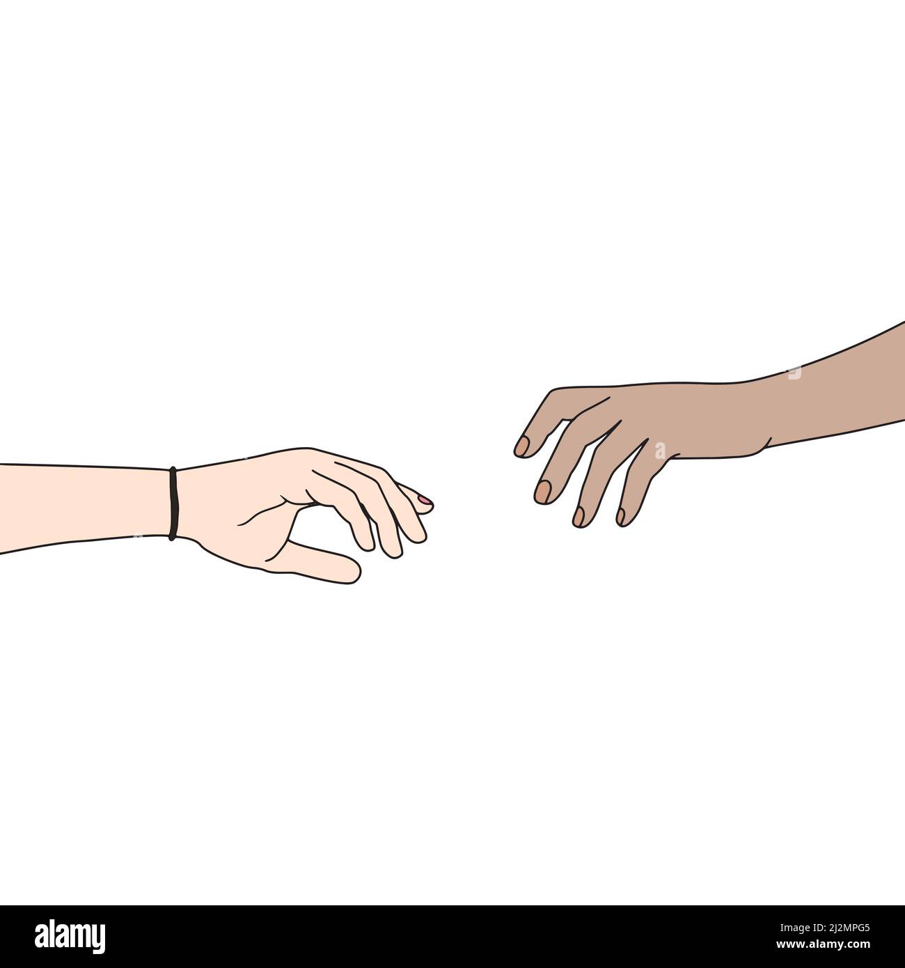 two hands trying to catch each other. vector illustration of two hands ...