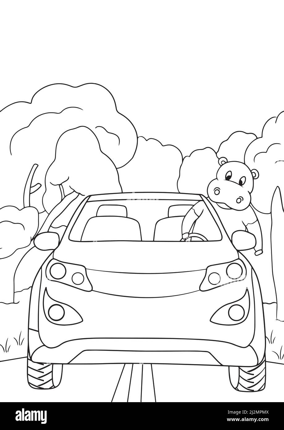 Coloring Pages - cute animals with car illustration for childrens Stock ...