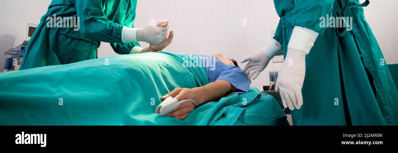 Doctor shake hands with patient for encourage and trust at hospital ...