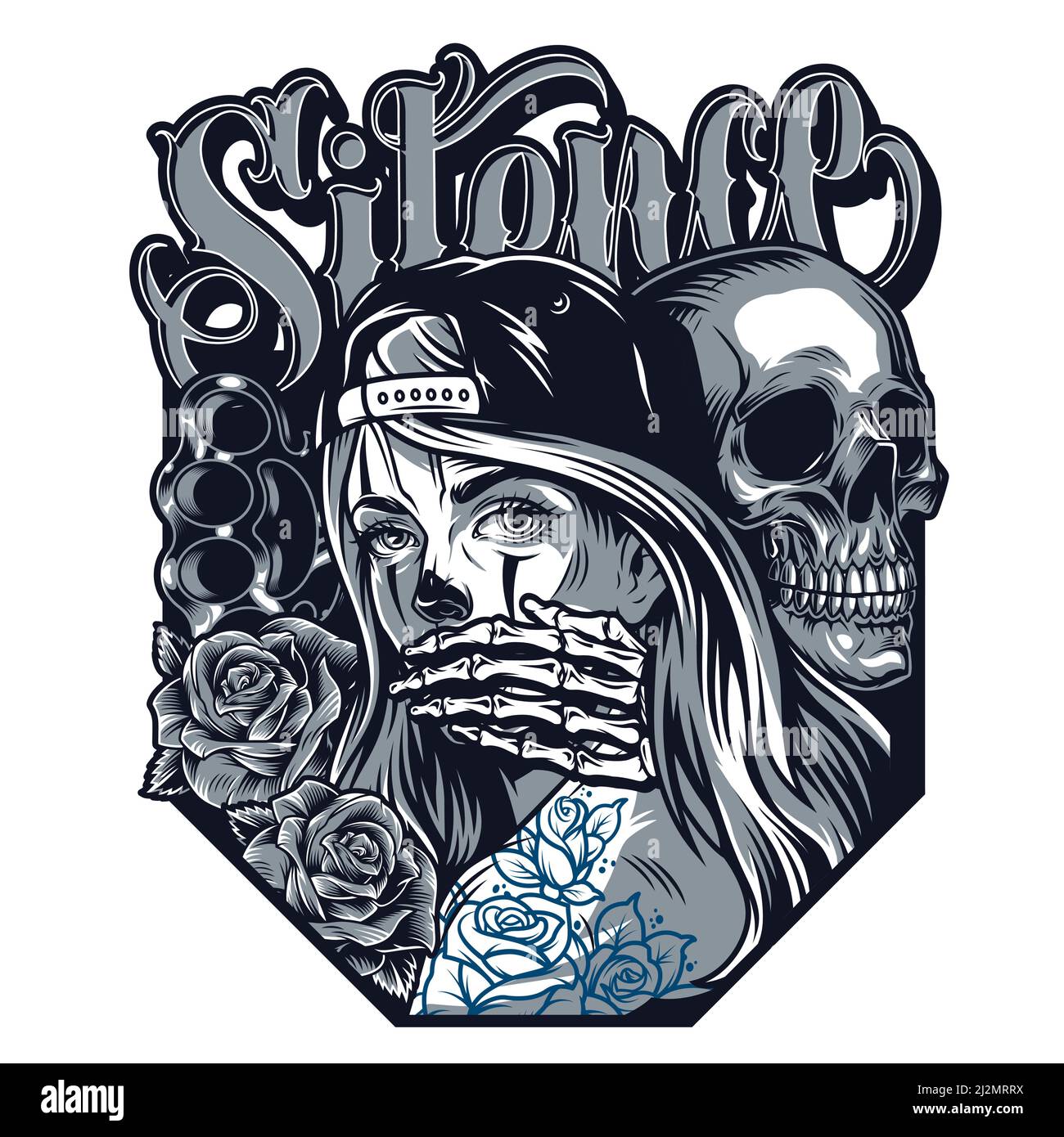 Skull With Baseball Hat Tattoo