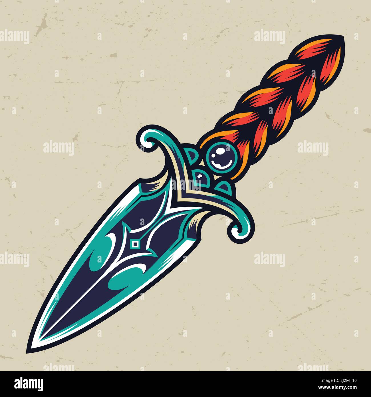 Vintage colorful dagger concept with elegant handle isolated vector ...