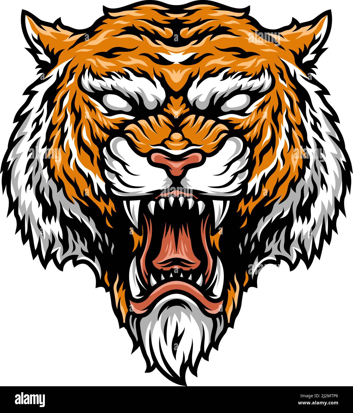 Colorful aggressive strong tiger head in vintage style isolated vector ...