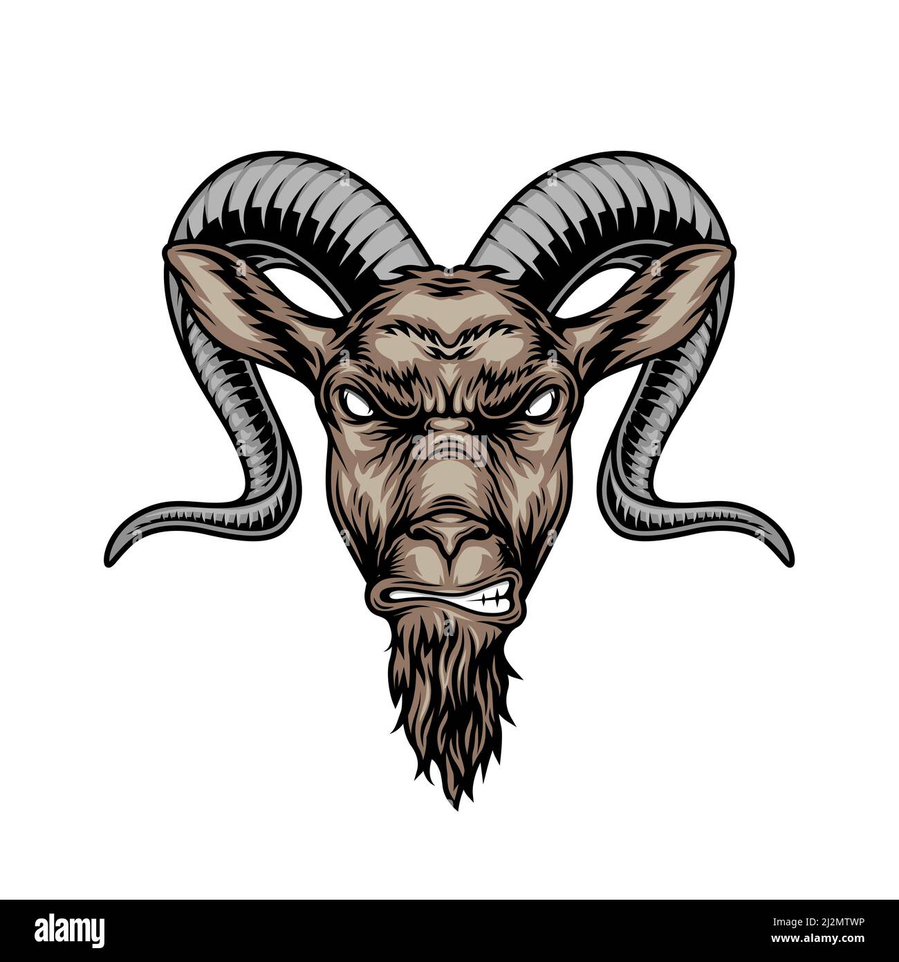 Colorful angry horned goat head in vintage style isolated vector ...