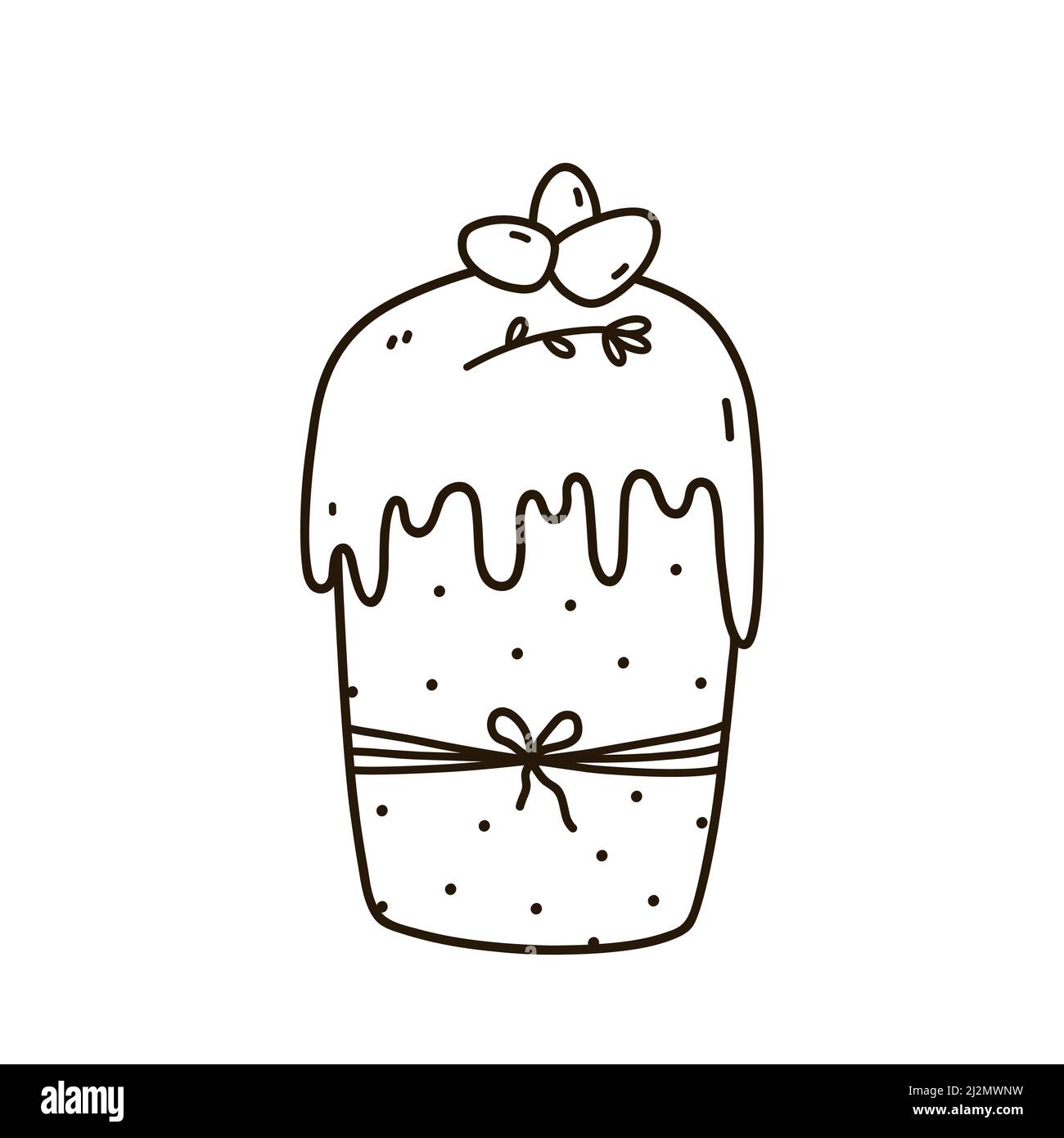 Festive decorated Easter cake isolated on white background. Vector hand ...