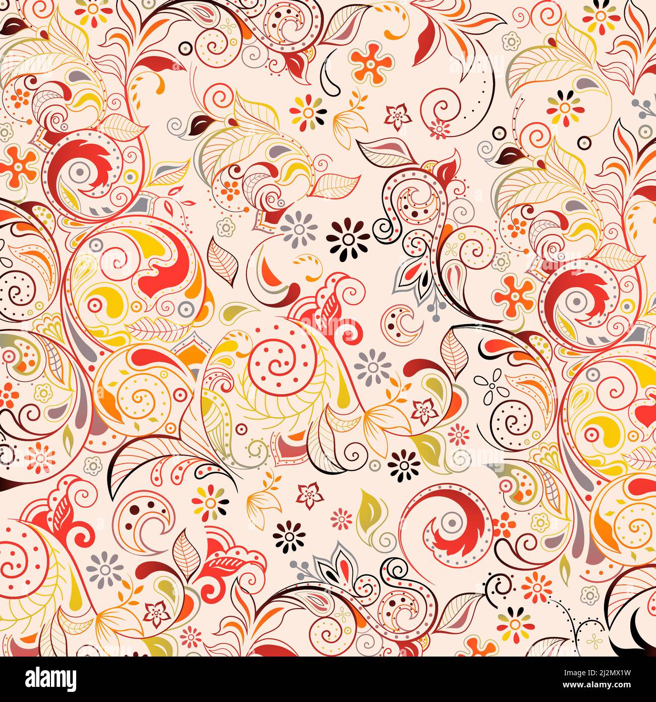 Joyful Floral Pattern Design In Orange Yellow Color Stock Vector Image ...
