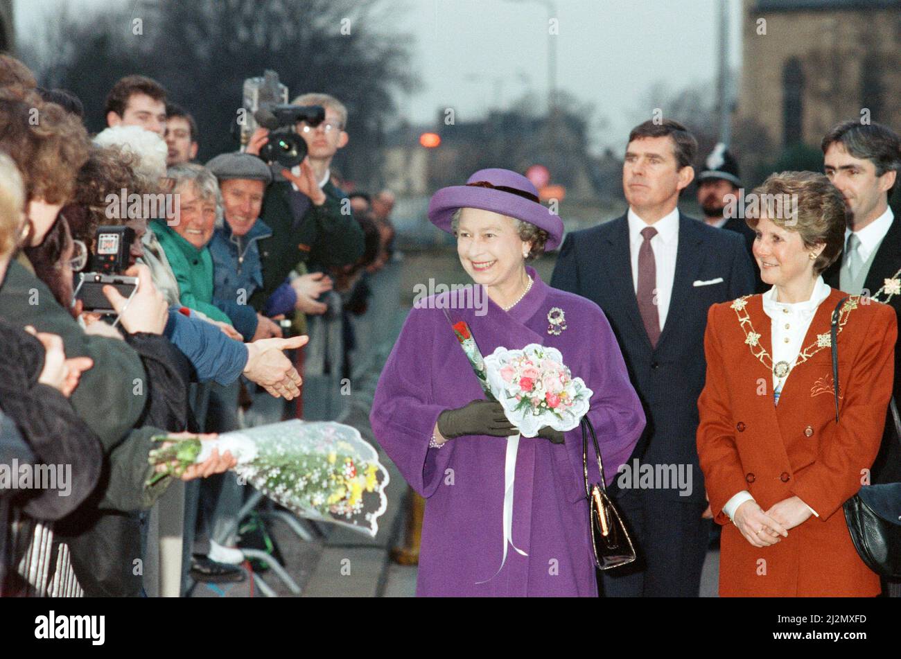 Queen Elizabeth II visits Huddersfield to open a rugby club. 30th ...
