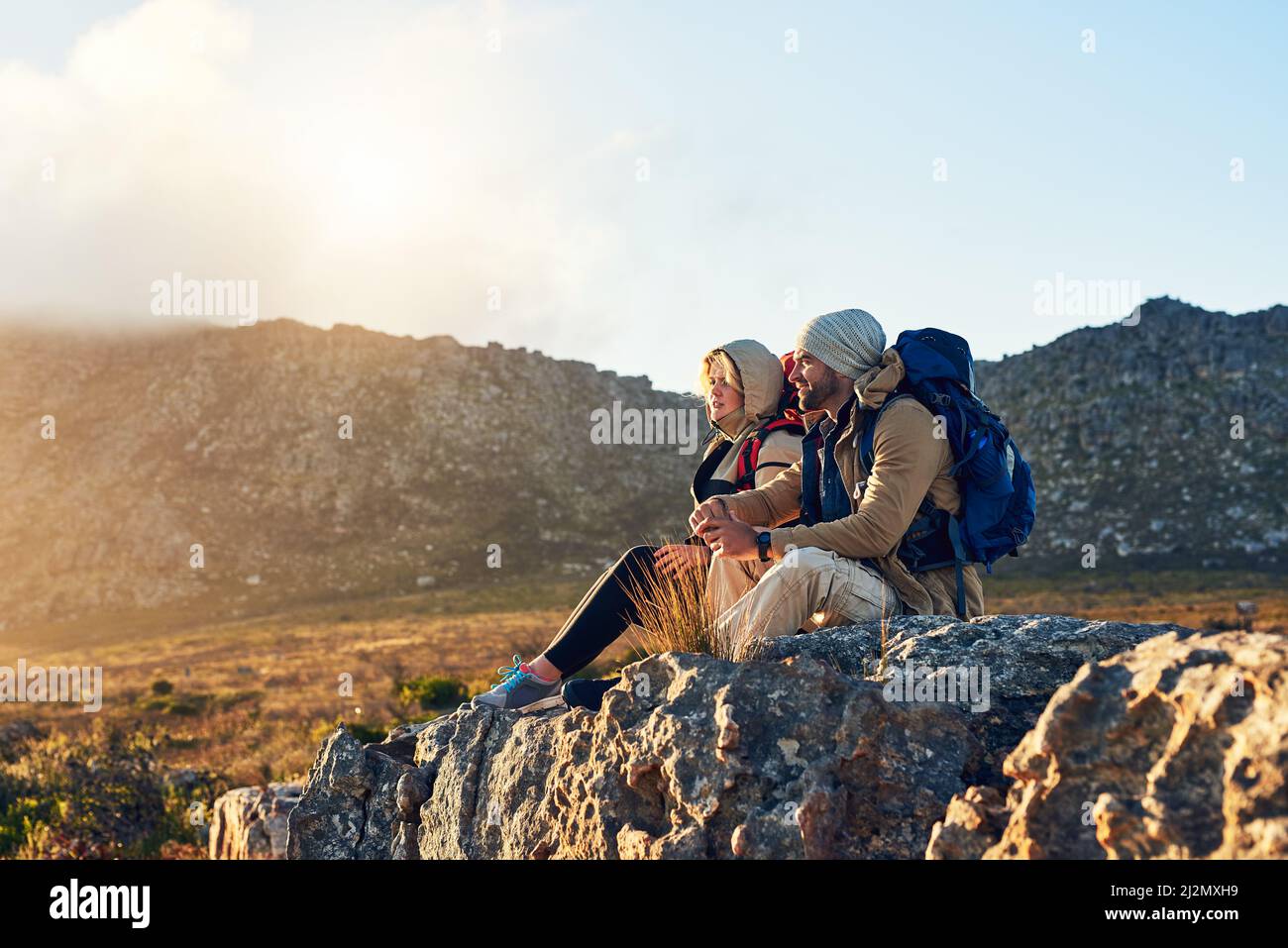 Two male hikers talk hi-res stock photography and images - Alamy