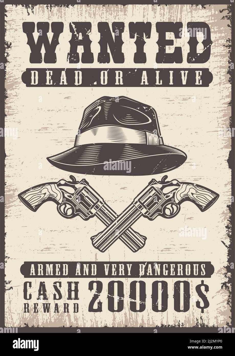 Wanted vintage poster with skull. Vector illustration Stock Vector ...