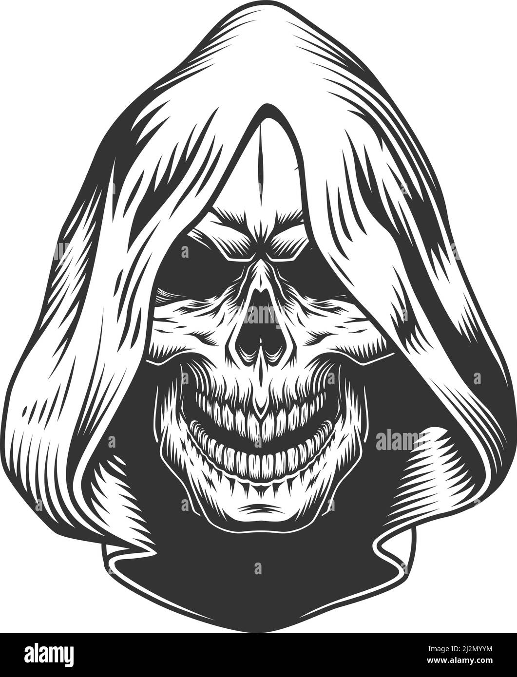 Skull in the hood. Vector vintage illustration Stock Vector Image & Art ...