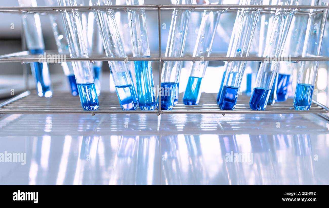 glass flask in chemical science education laboratory with molecular ...