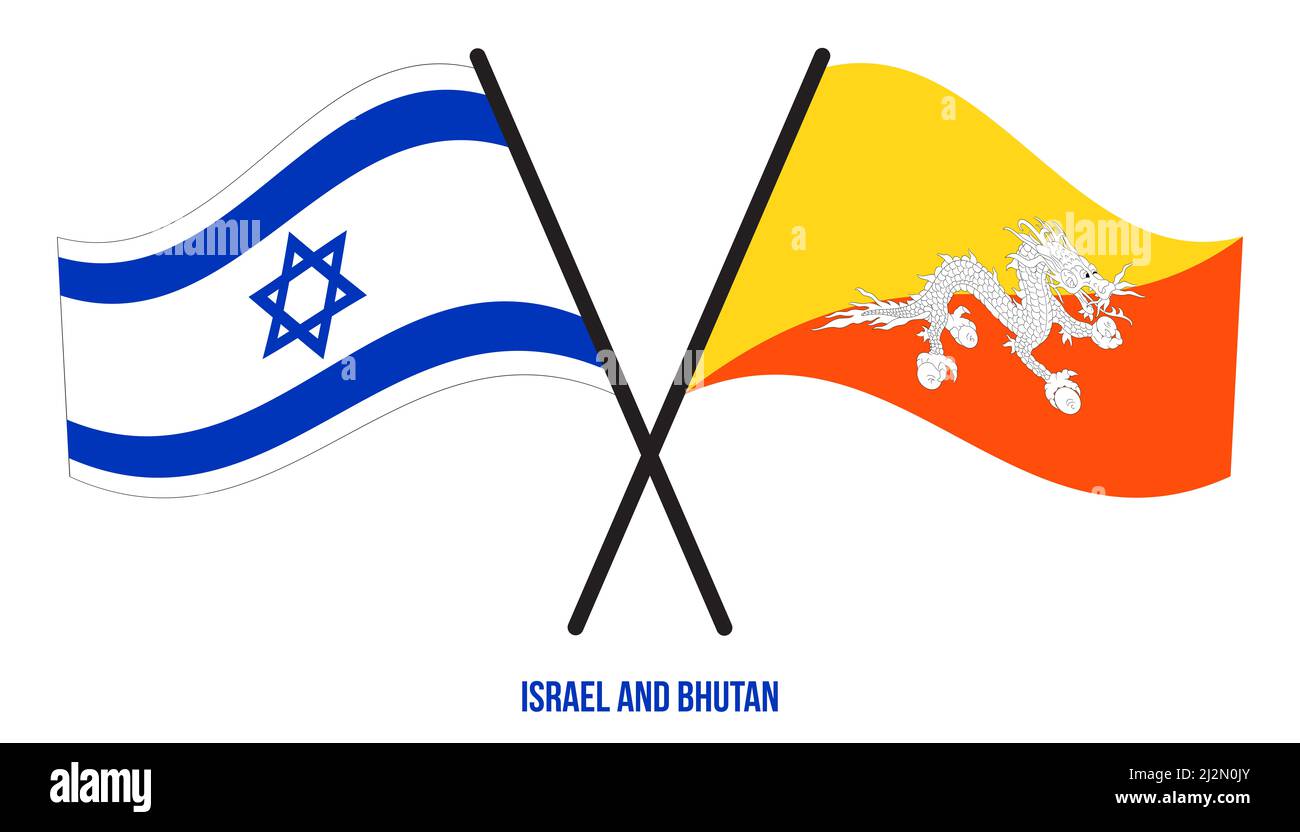 Israel and Bhutan Flags Crossed And Waving Flat Style. Official ...