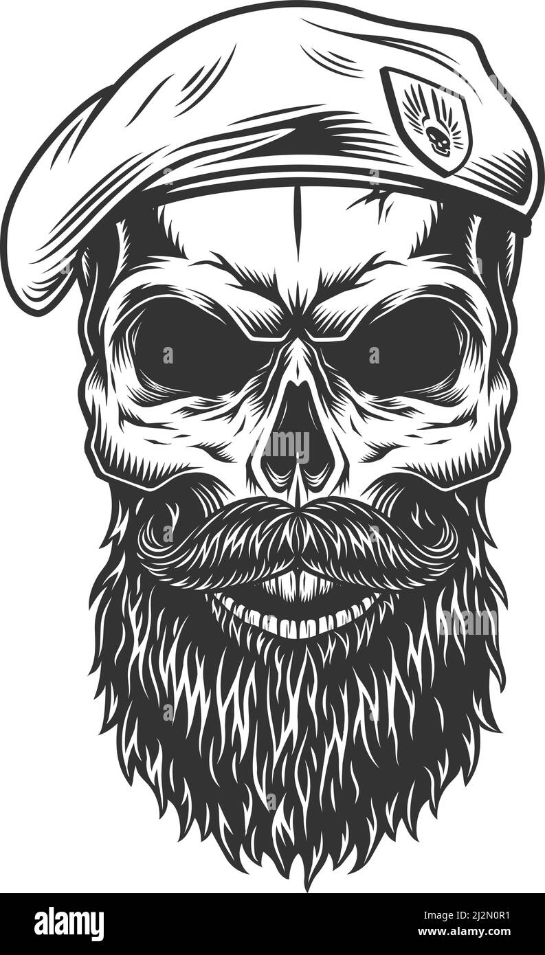 Skull with beard in beret. Vector illustration Stock Vector Image & Art ...
