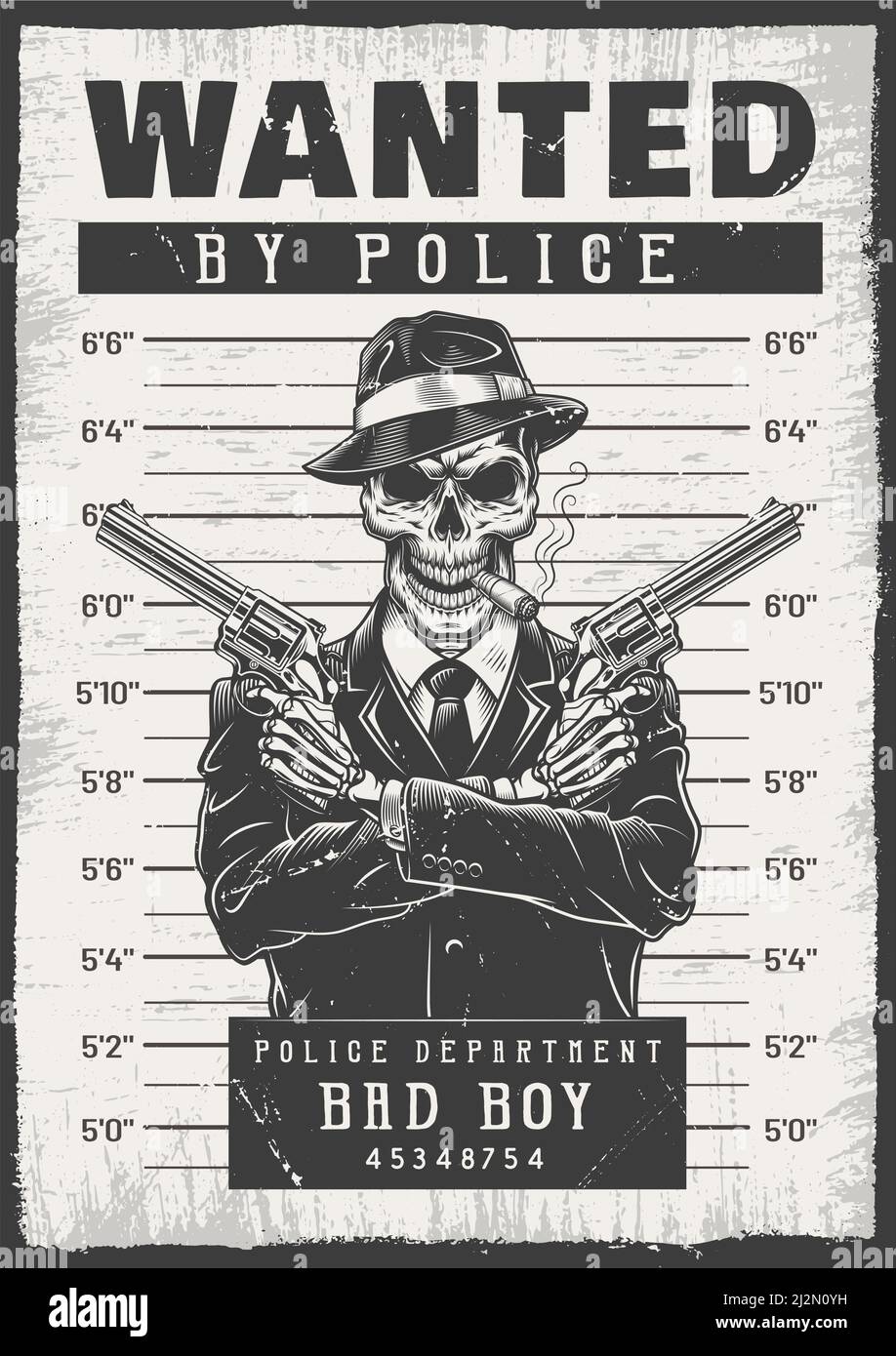 Wanted modern poster with skeletons. Vector illustration Stock Vector ...