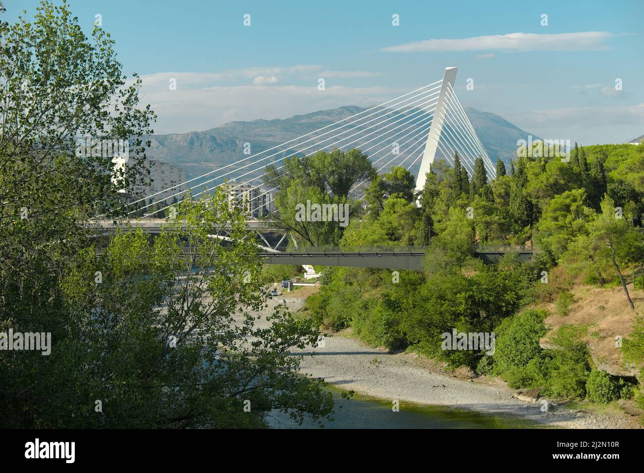 The Millennium Bridge is a cable-stayed bridge that spans the Moraca ...