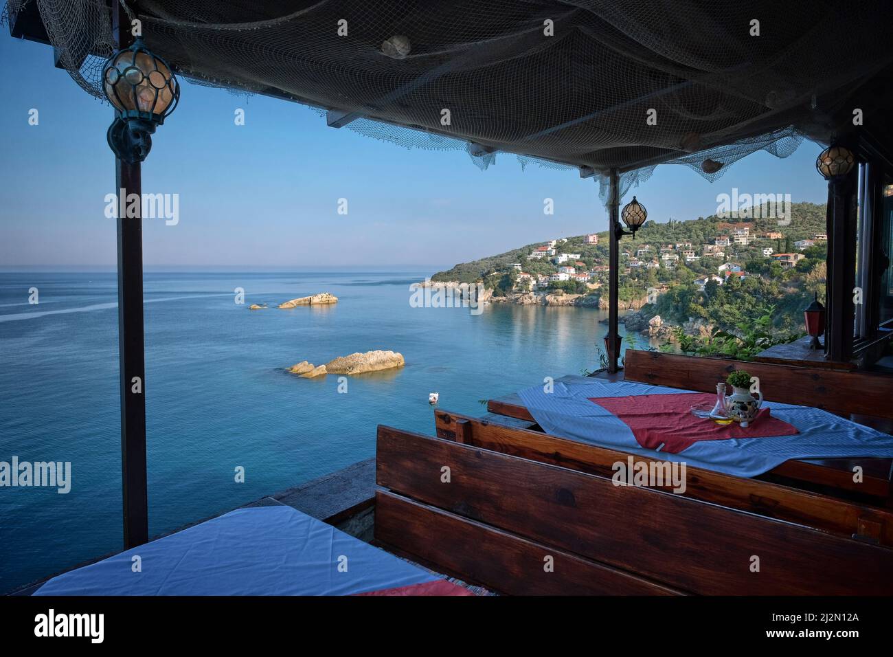 sea view from terrace restaurant, Montenegro Stock Photo - Alamy