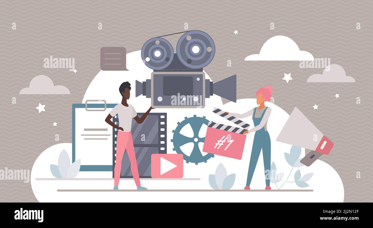 Cinema production vector illustration. Cartoon professional team of ...