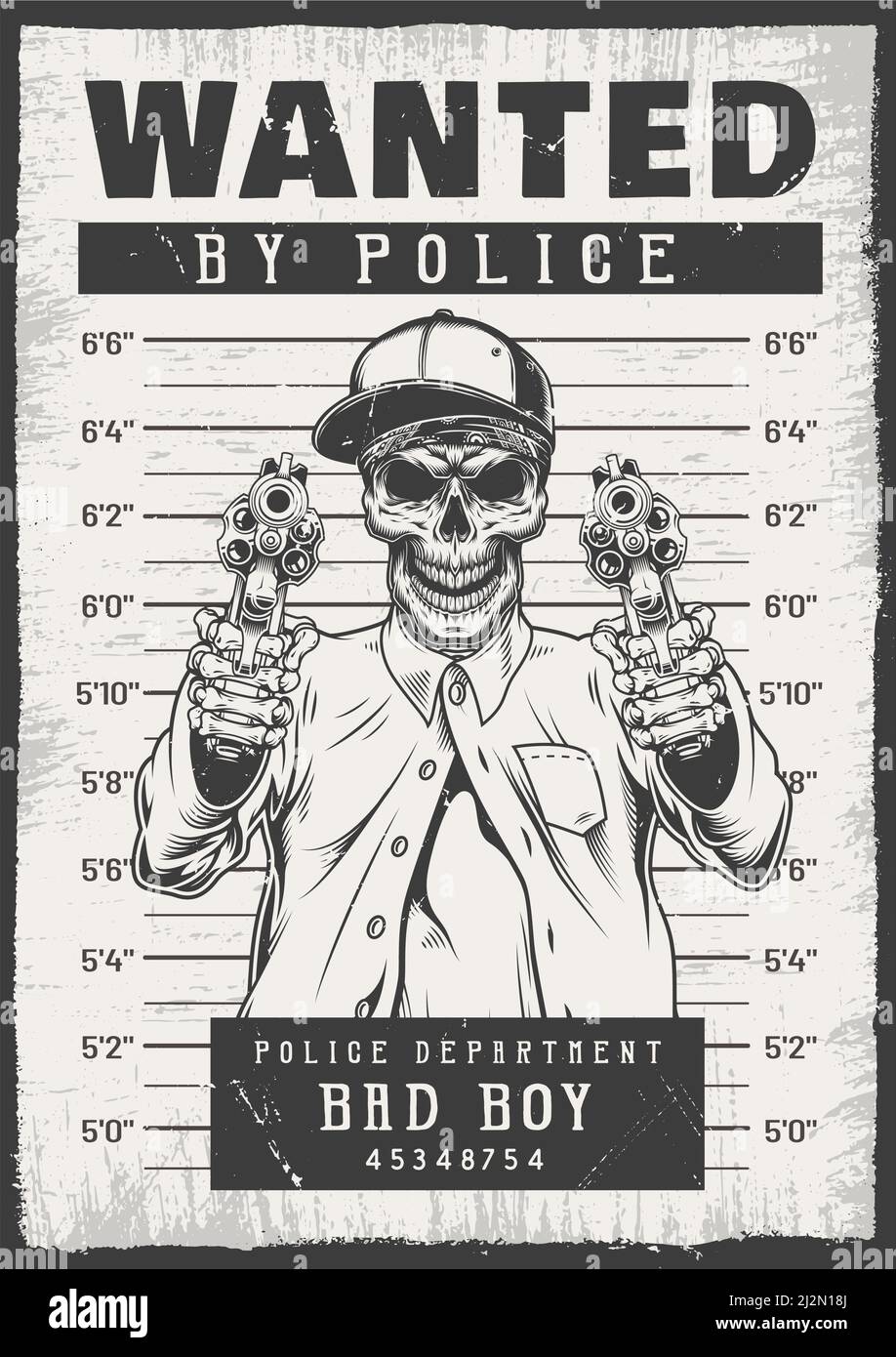 Wanted modern poster with skeletons. Vector illustration Stock Vector ...