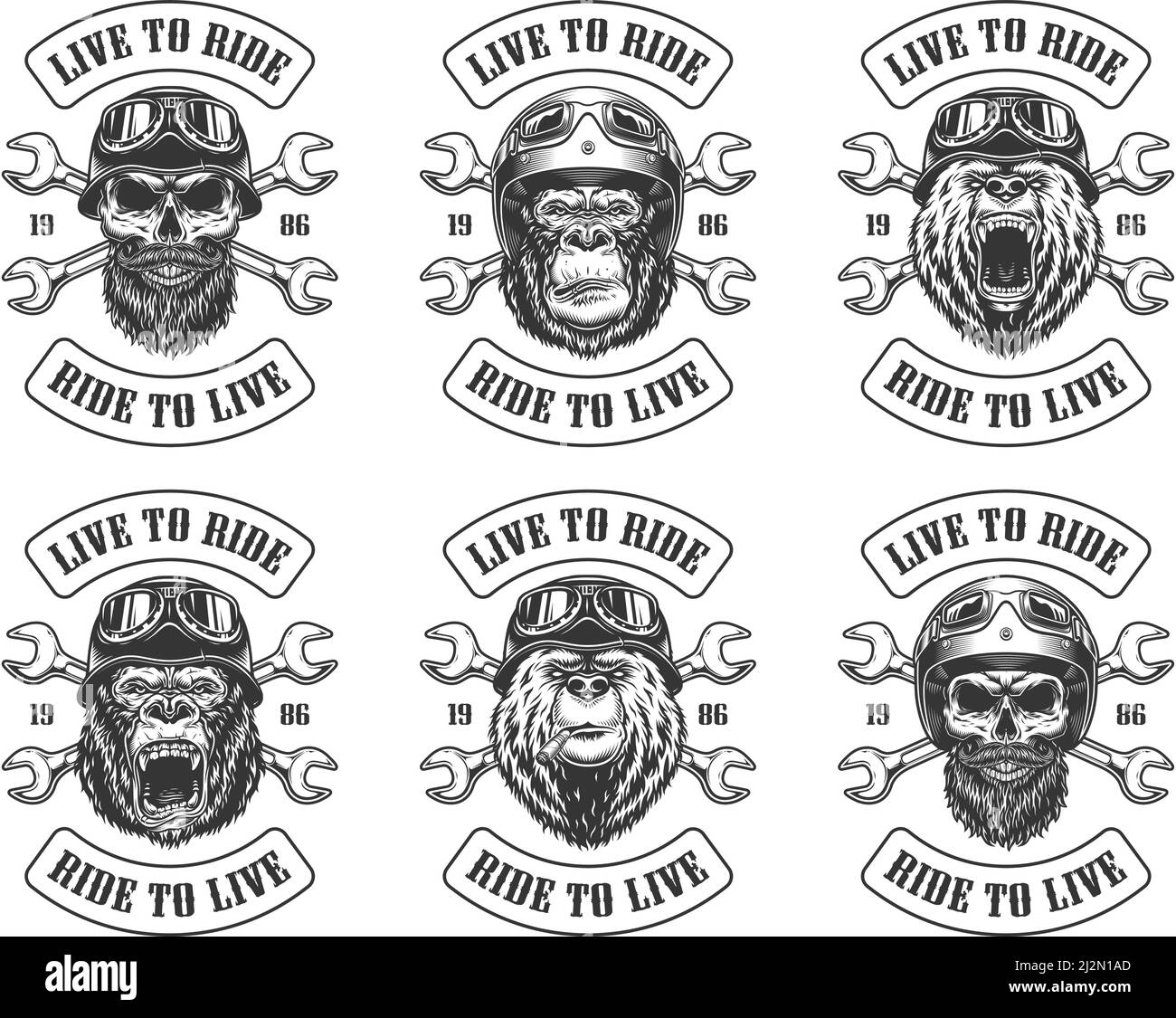 Set of biker emblems in vintage style. Vector illustration Stock Vector ...