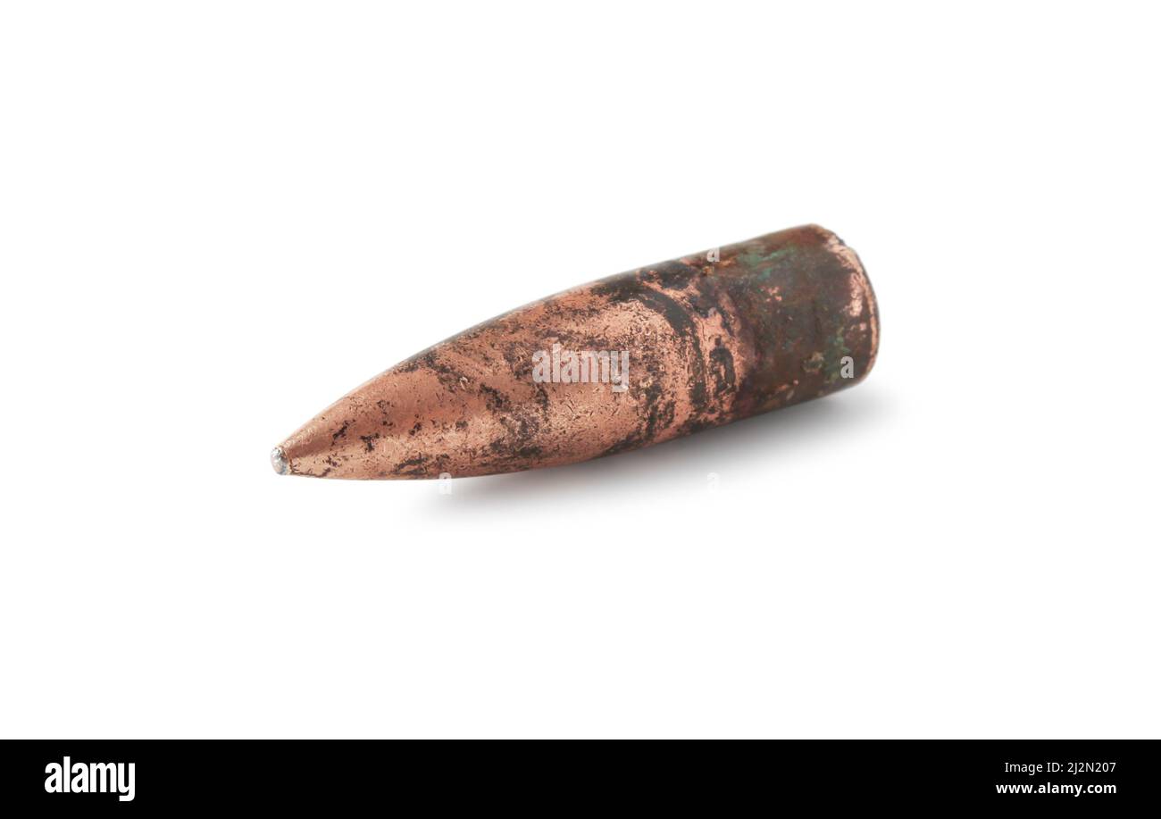 Lead bullet from a firearm close-up isolated on white Stock Photo - Alamy