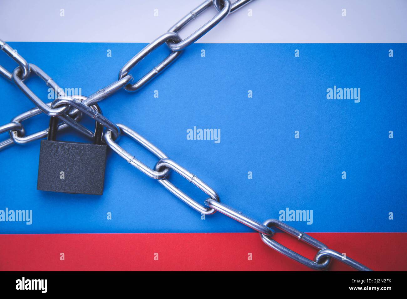 Flag of Russia and a chain with a lock. Country blocking. Prohibited ...