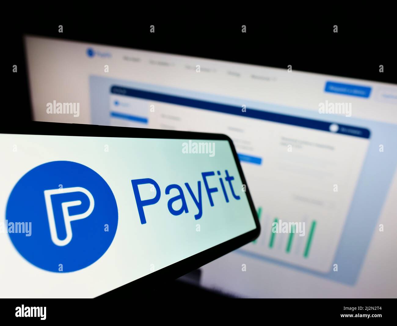 Smartphone with logo of French HR software company PayFit SAS on screen ...
