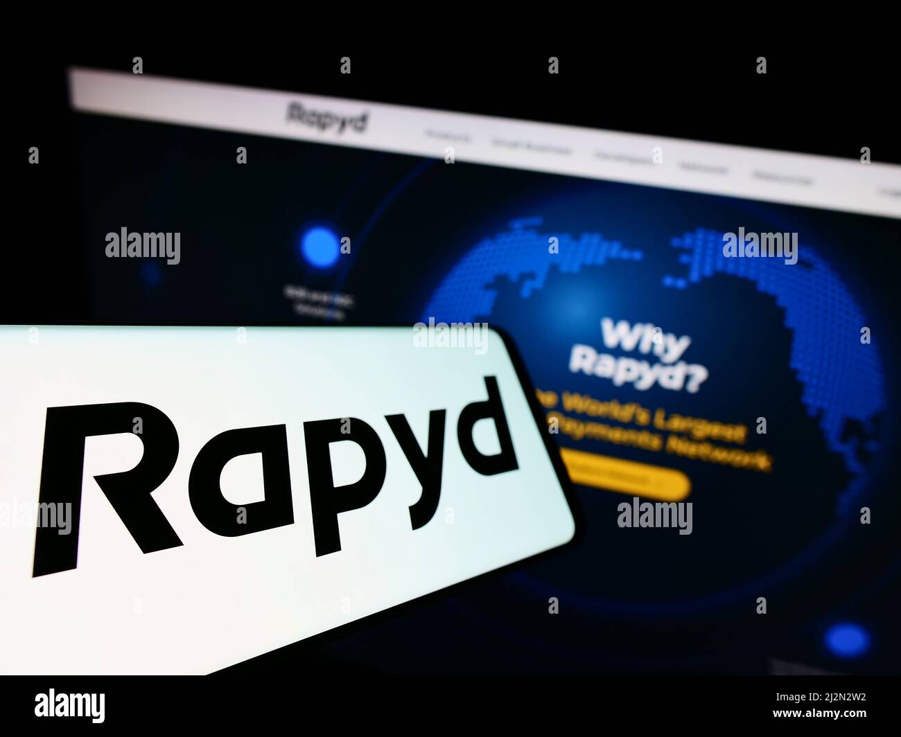 Mobile phone with logo of British fintech company Rapyd Financial ...