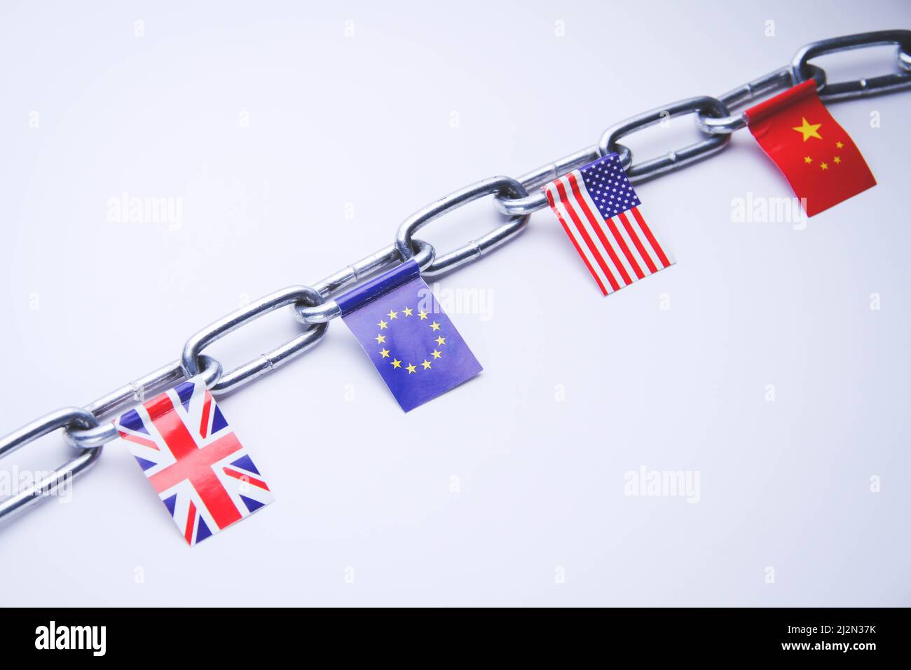 Country flags on a chain. Sanctioned countries. Closed countries ...