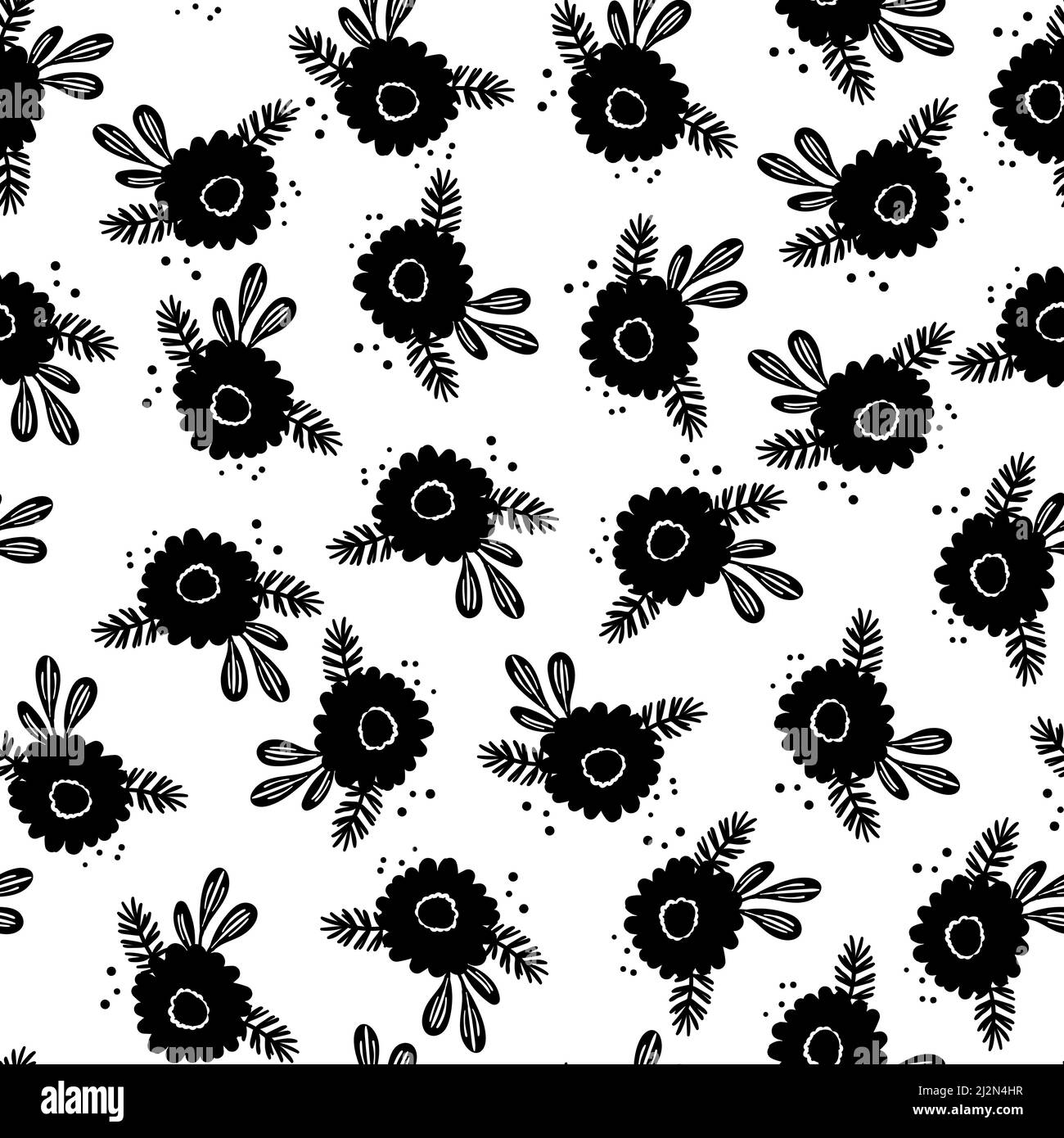 Seamless floral pattern based on traditional folk art ornaments. Black ...