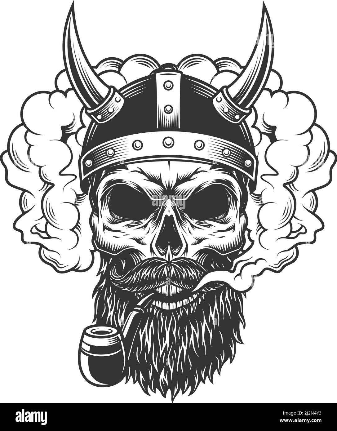 Skull in smoke cloud and viking helmet. Vector illustration Stock ...