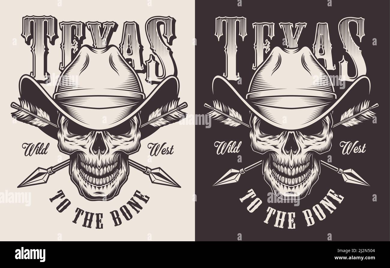 Monochrome vintage emblems with texas cowboy. Vector illustration Stock ...