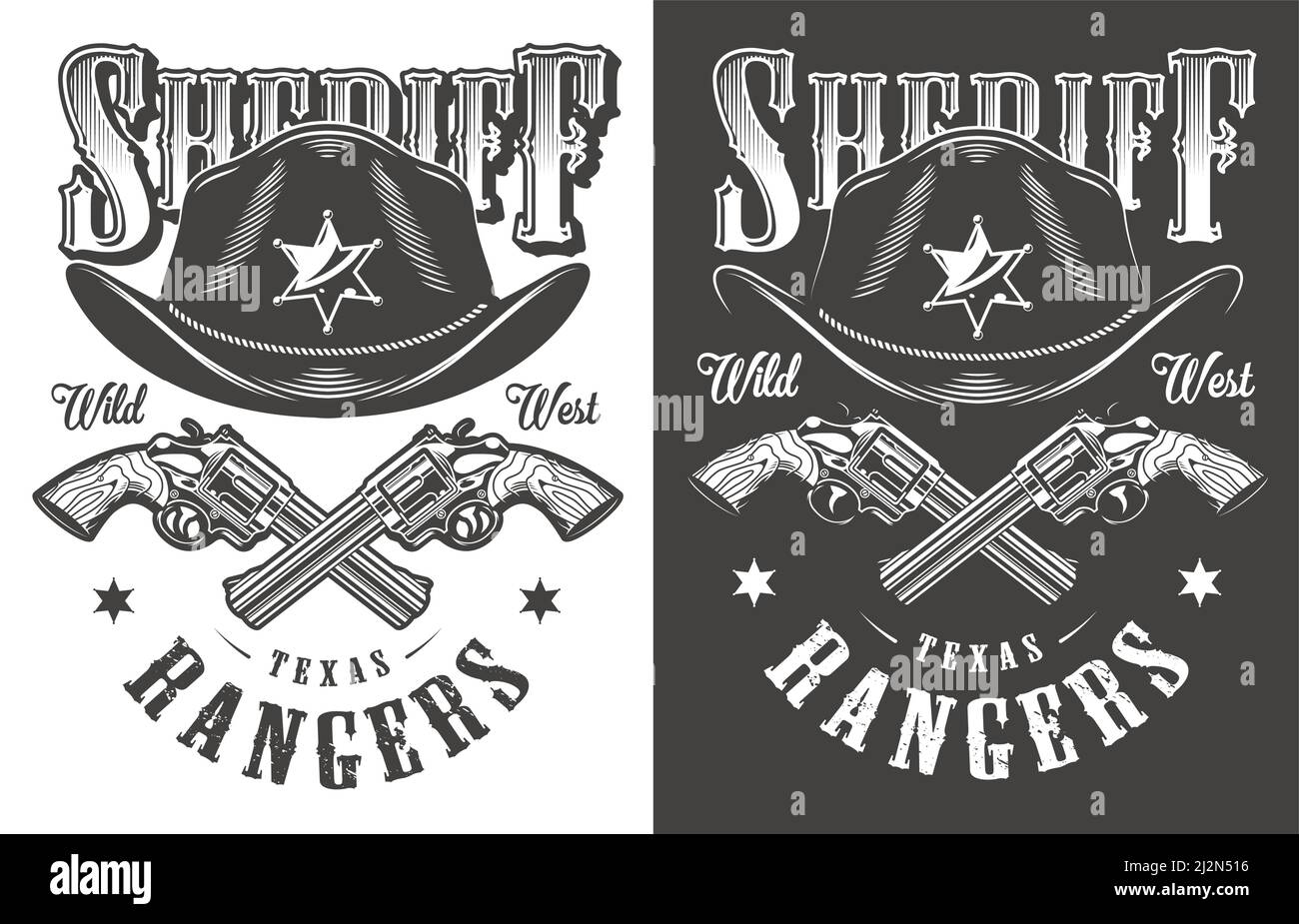 Monochrome vintage emblems. Sheriff concept. Vector retro illustration ...