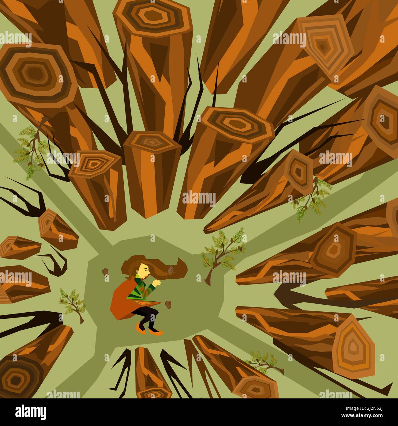 Conceptual illustration about cutting down trees and forests and the ...