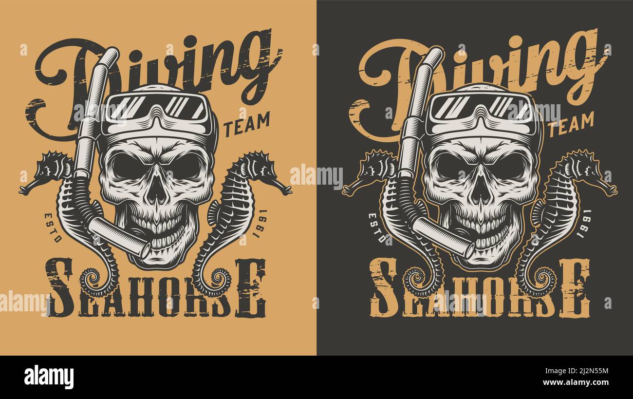 Diving apparel design with skull in the diving mask. Vector ...