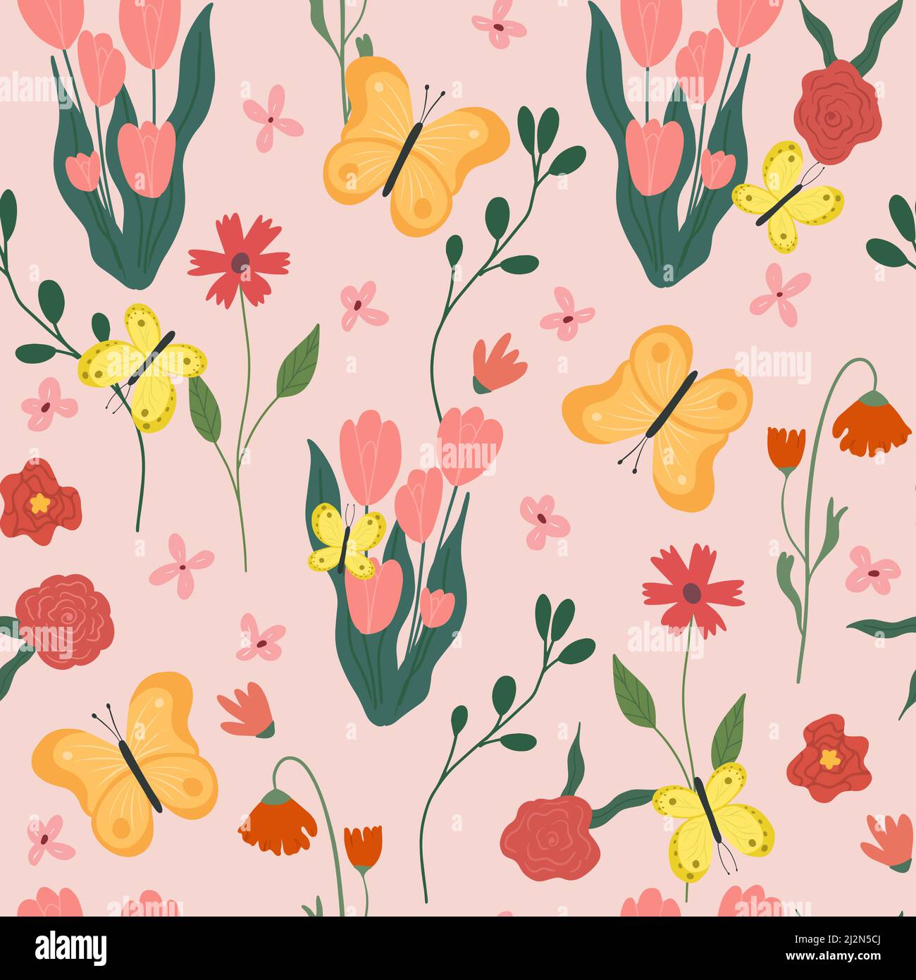 Seamless flower pattern. Bright floral background with blossoms and ...
