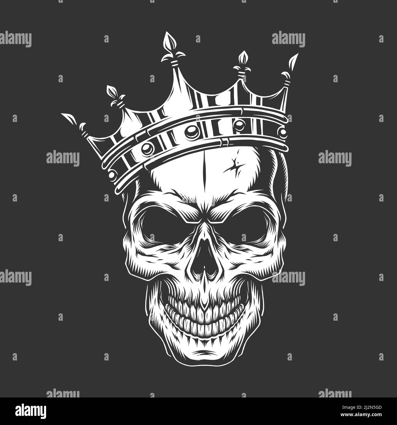 Vintage monochrome prince skull in crown isolated vector illustration ...