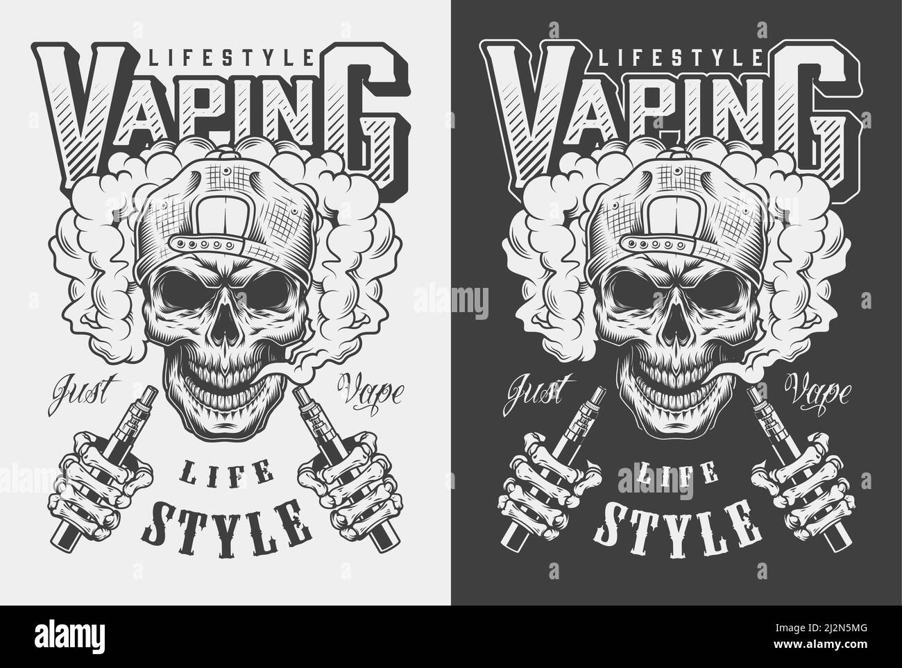 Vaping apparel design with skull. Vector illustration Stock Vector ...