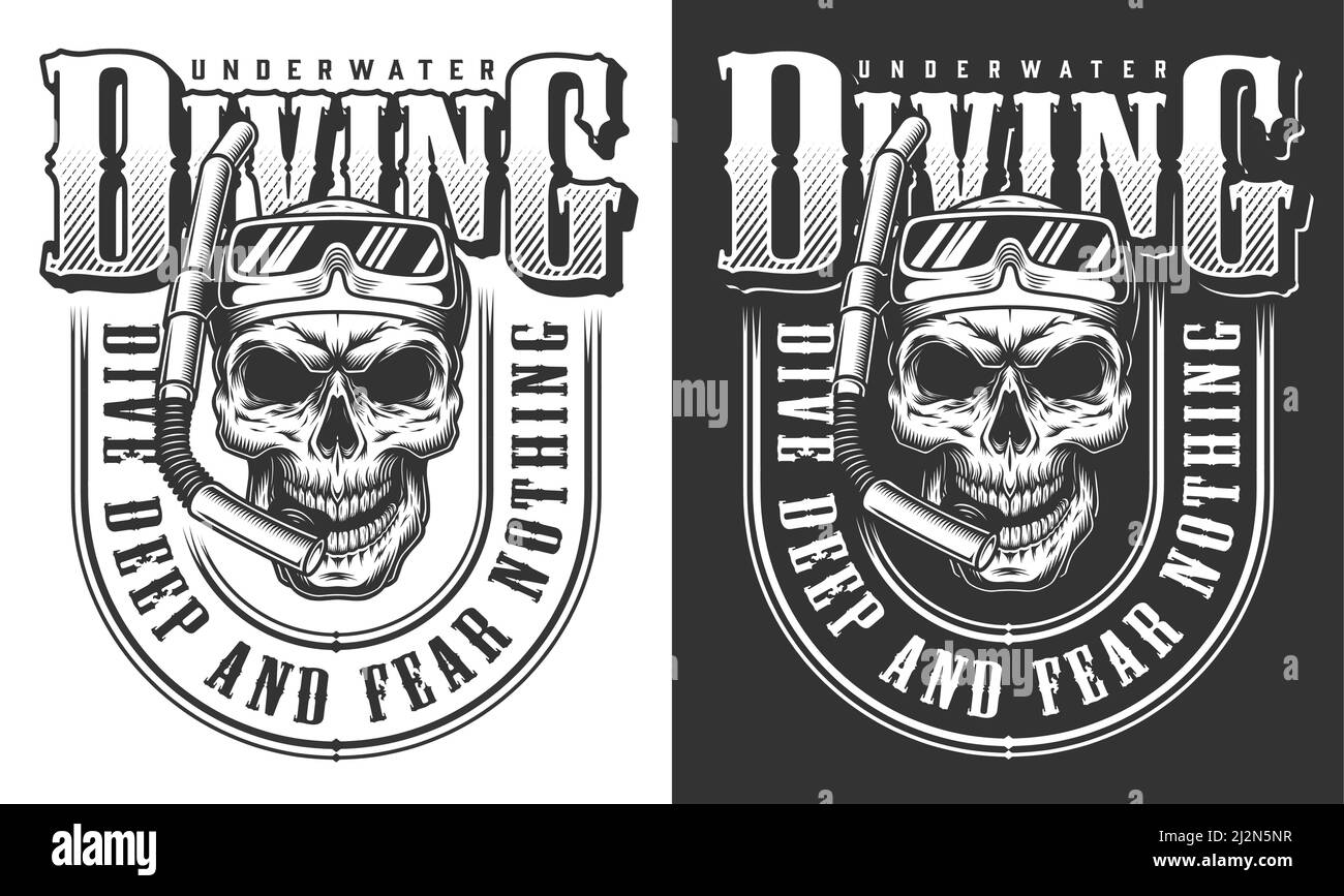 Diving apparel design with skull in the diving mask. Vector ...