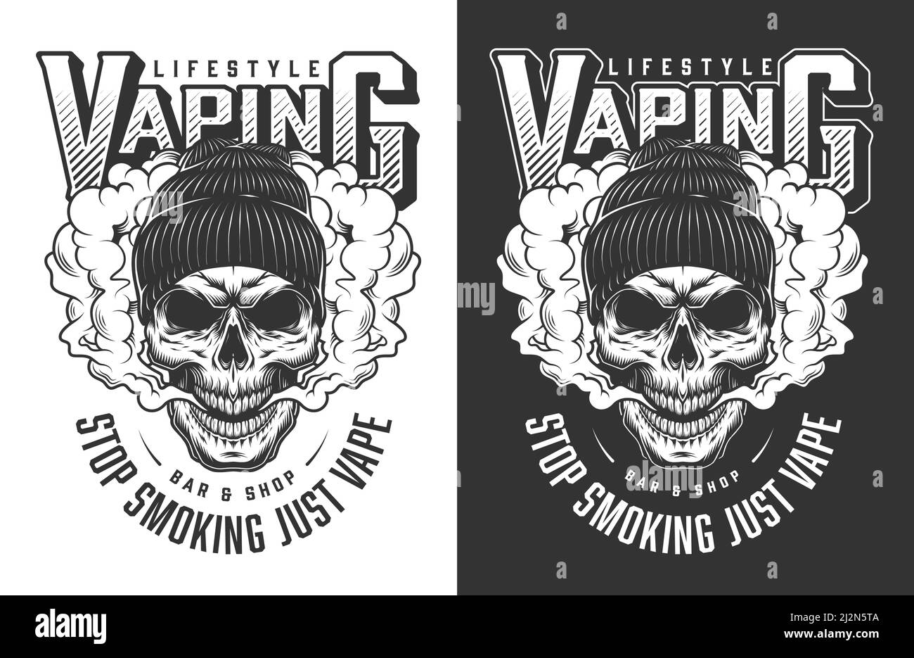 Vaping apparel design with skull. Vector illustration Stock Vector ...