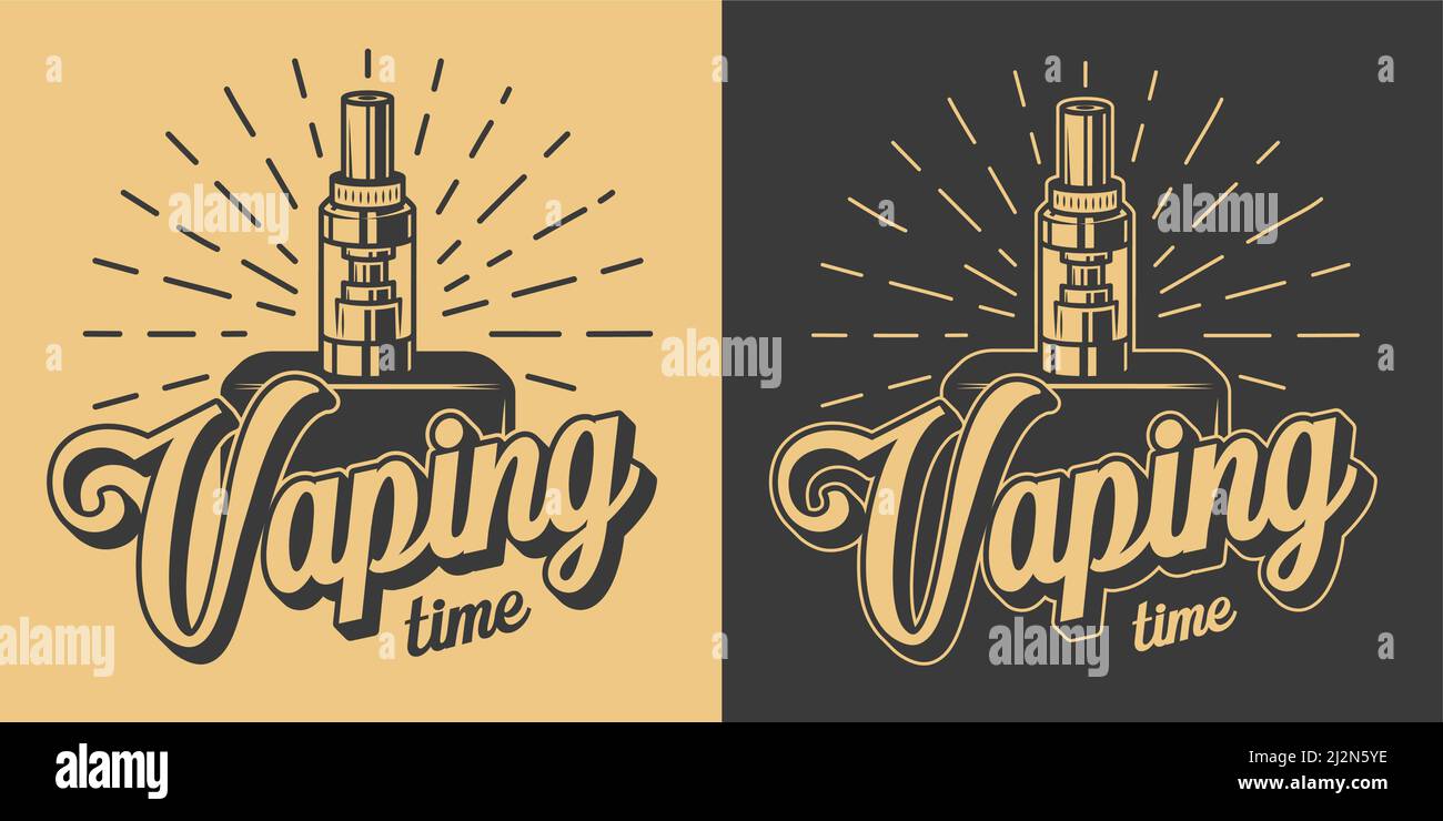 Vintage vape monochrome emblems with inscription and vaporizer device ...