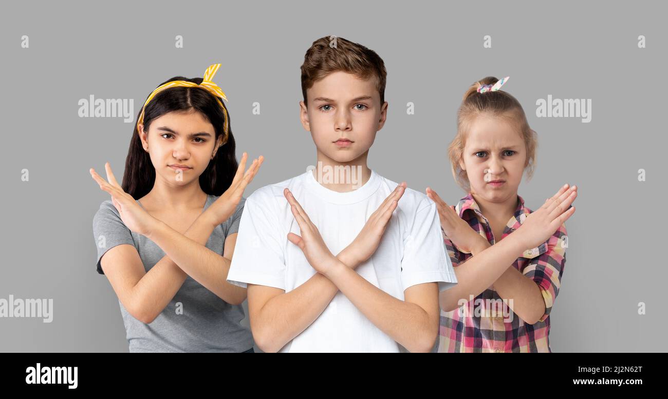 Group Of Kids Showing Stop Gesture With Crossed Hands, Collage Stock ...