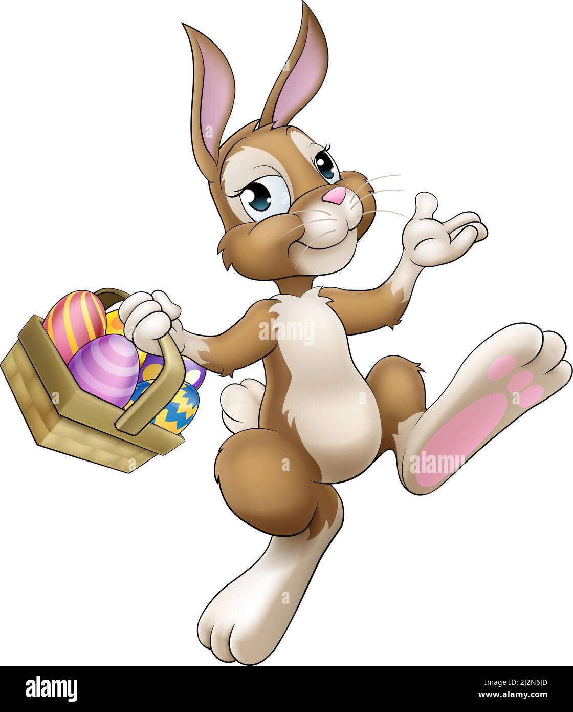 Easter Bunny Cartoon Rabbit With Eggs Basket Stock Vector Image & Art ...