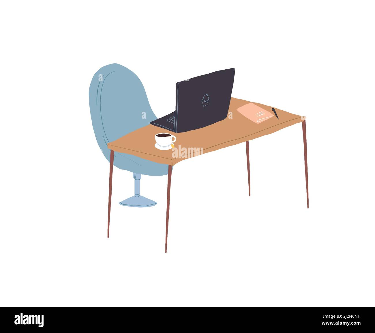 Flat cartoon laptop on work desk,electronic equipment,furniture and ...