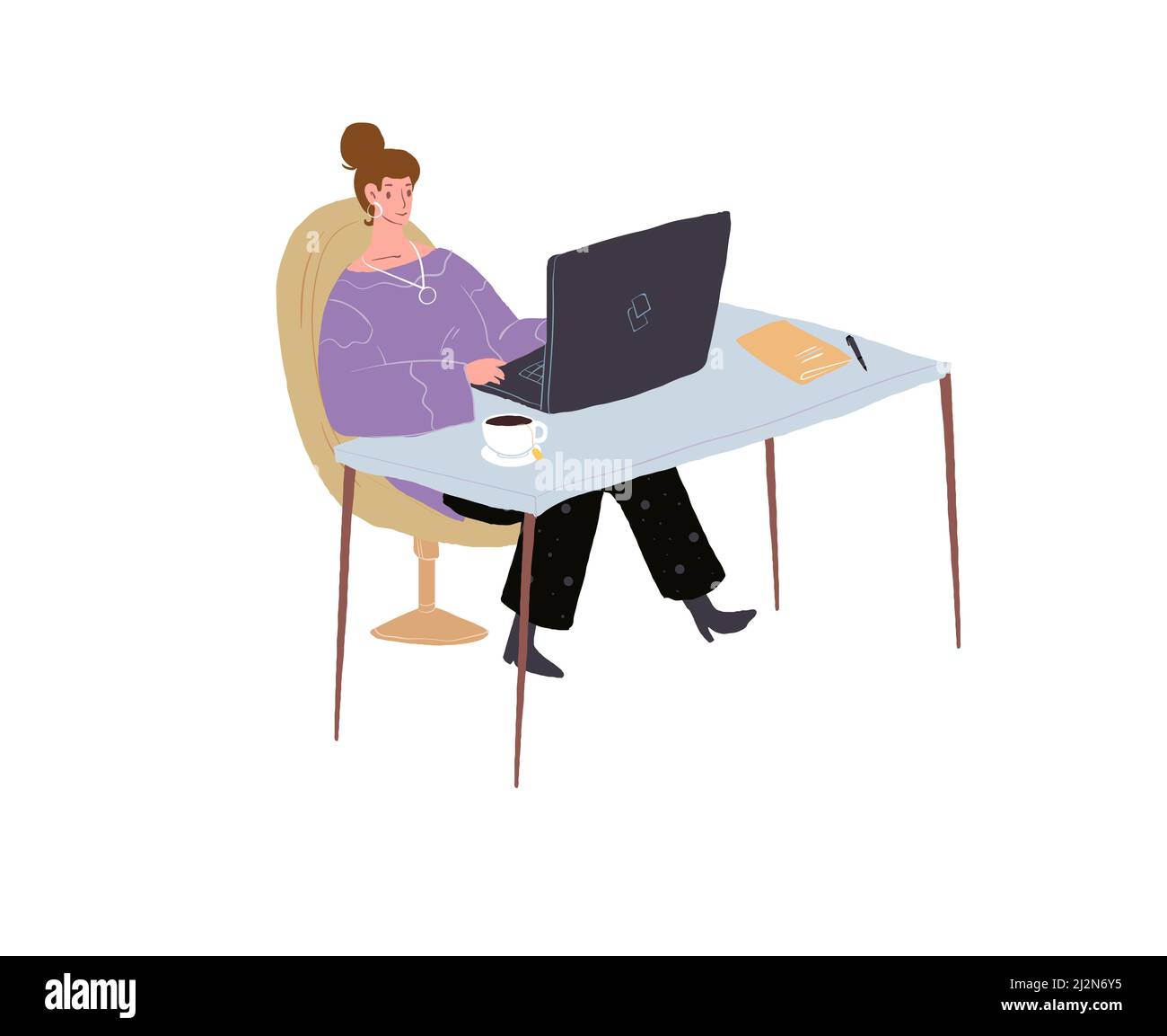 Flat cartoon woman character using computer,online learning and ...