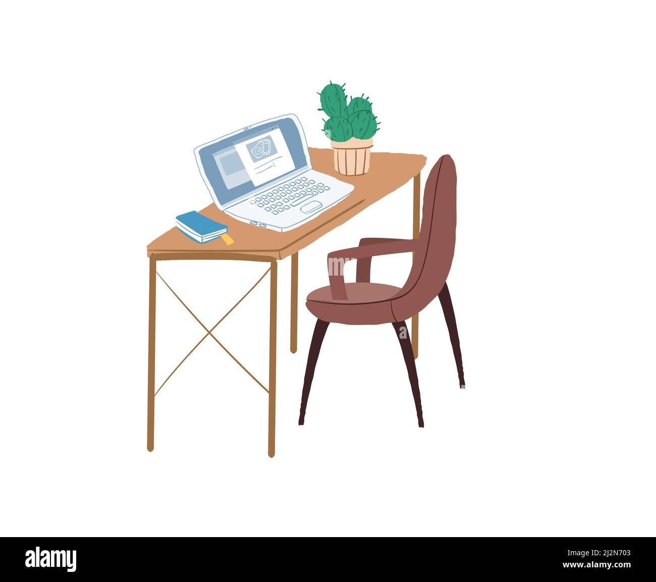 Flat cartoon laptop on work desk,electronic equipment,furniture and ...